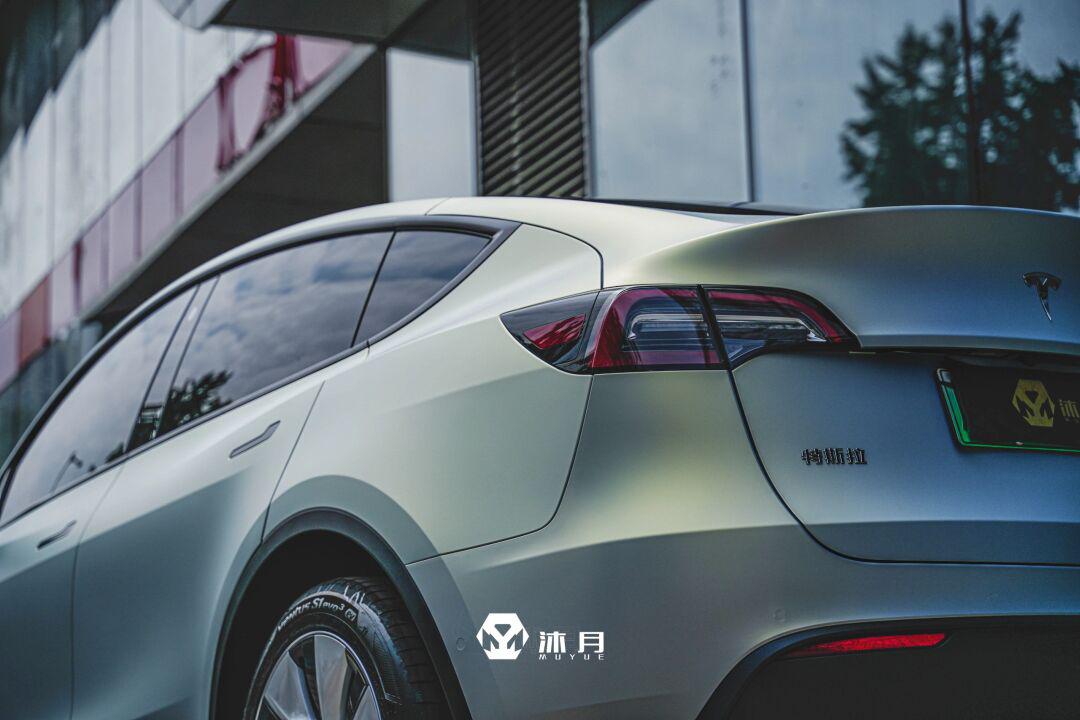 特斯拉Modely改色贴膜CYS超哑蓝魅金_Model Y社区_易车社区