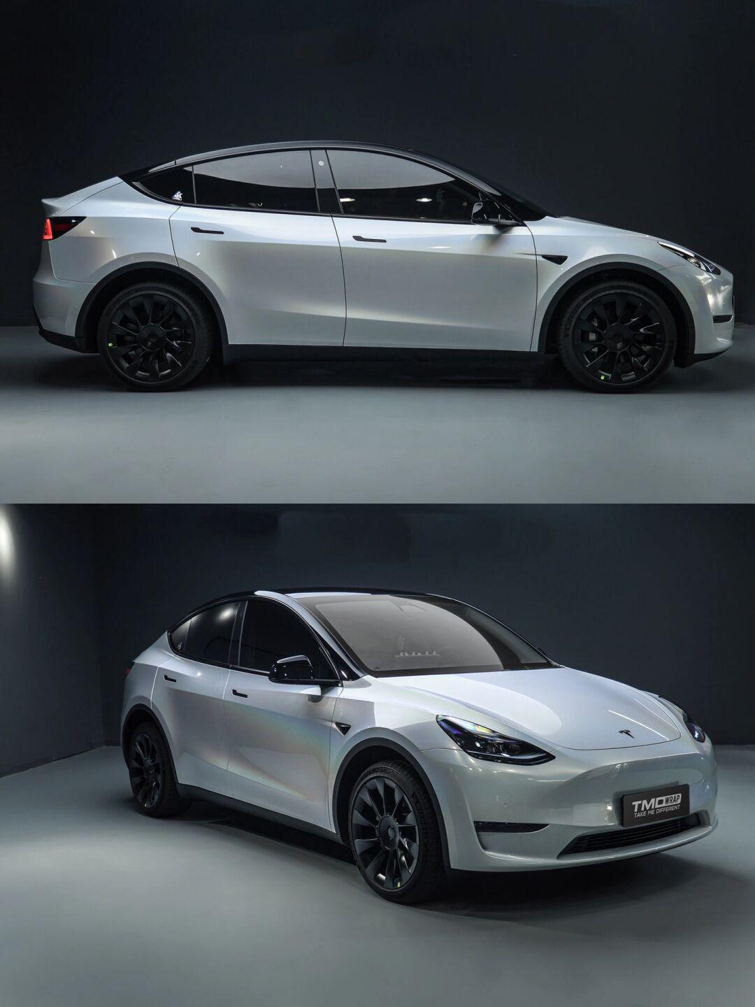 特斯拉modely改色 镭射白🤍_Model Y社区_易车社区
