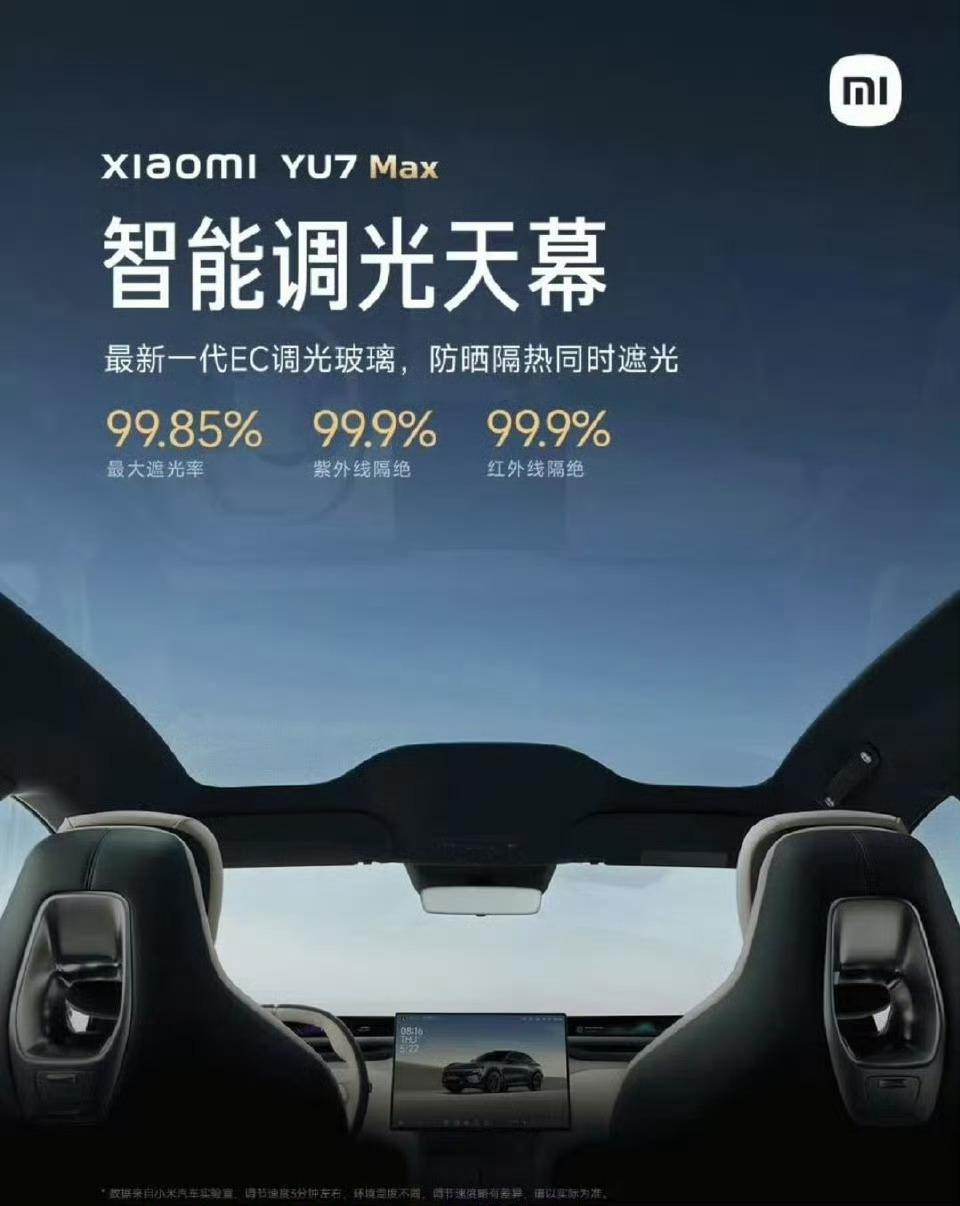 小米YU7 Max版的智能调光天幕简直是“天幕天花板”！采用最新一代EC调光玻璃_小米YU7社区_易车社区