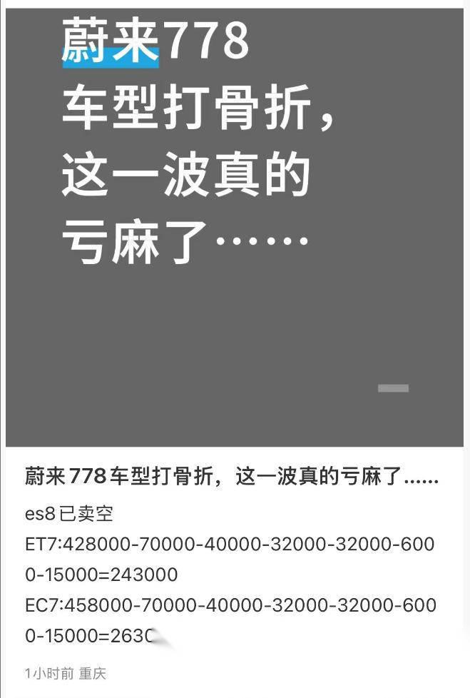 朋友给我发了蔚来的清库价，ES8降价效果显著，ET7和EC7这个Baas价格也是_蔚来ES8社区_易车社区